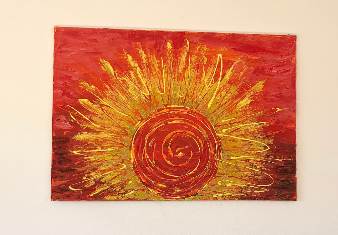Rising Sun Acrylic Painting Modern Art Red Unique - Etsy