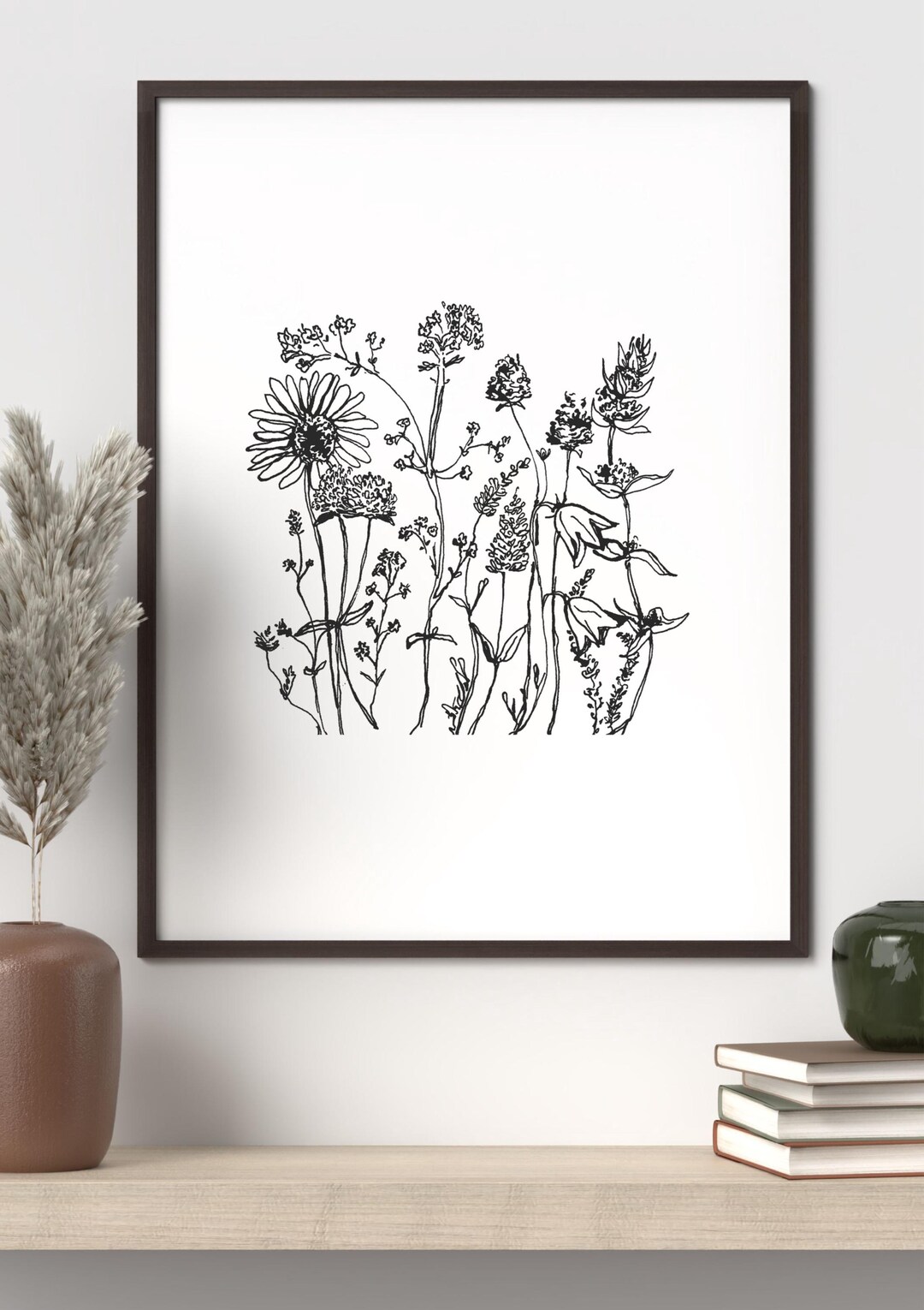 Wildflower Ink Drawing Printable| Botanical Line Art | Digital Download ...