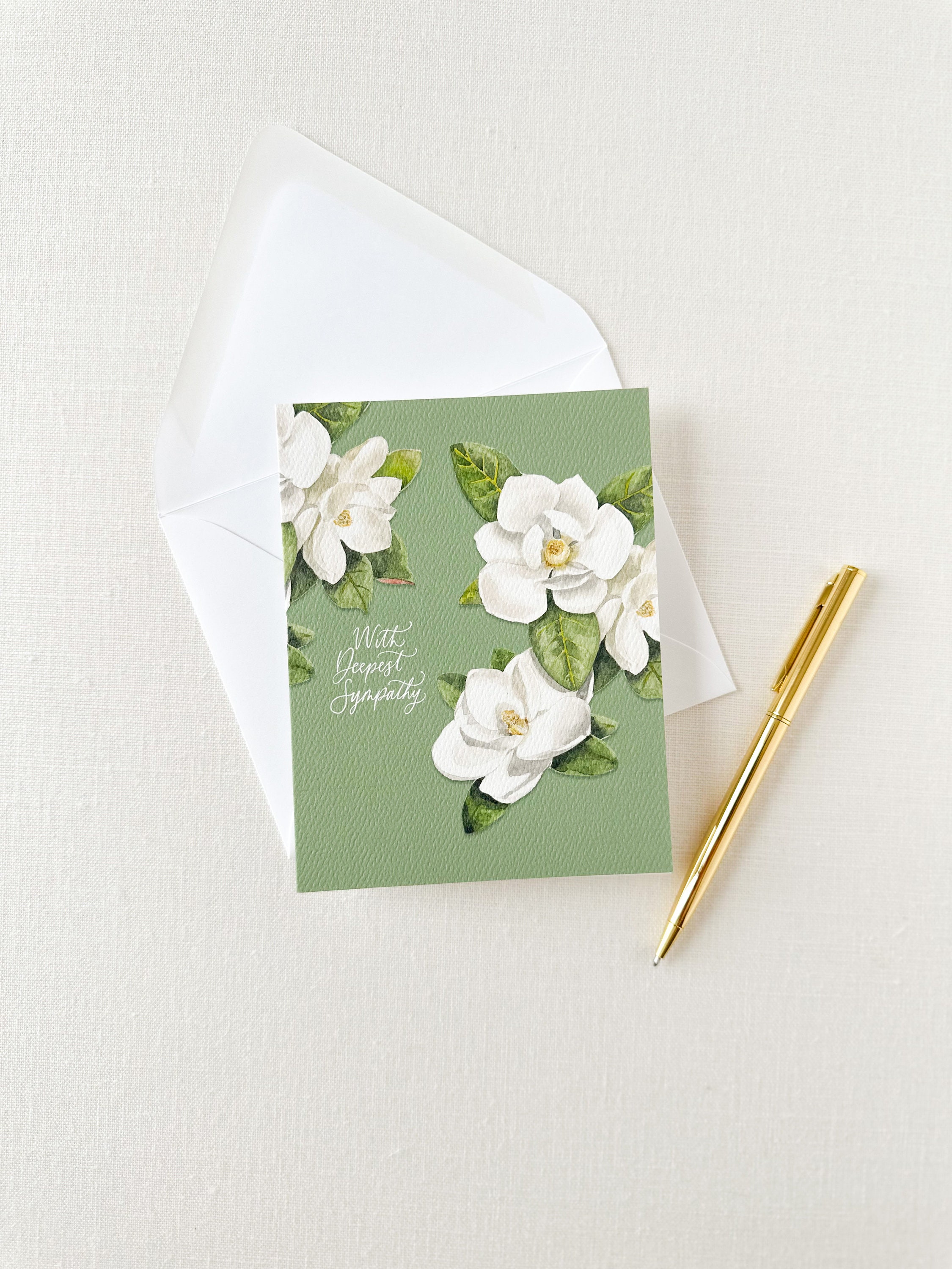 With Deepest Sympathy Magnolia Greeting Card | Meaningful Sympathy Card ...