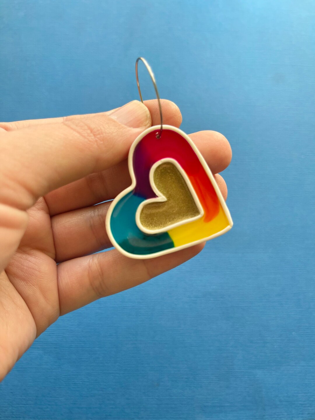 Stained Glass : Polymer Clay Earrings, Resin Coated, Glitter, Handmade ...