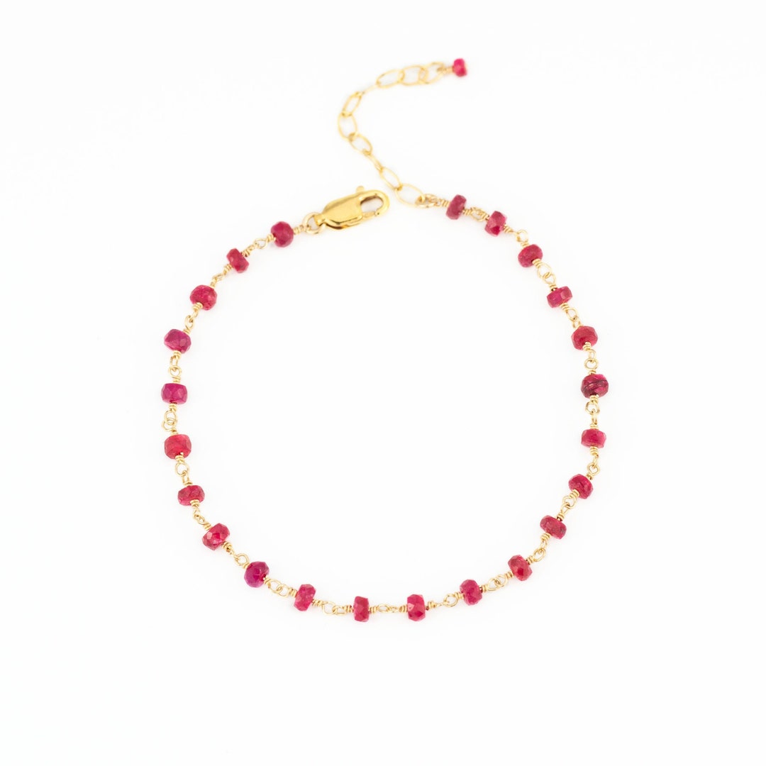 Ruby Rosary Bracelet, Layering Ruby Bracelet, Tiny Ruby Bead Bracelet ...