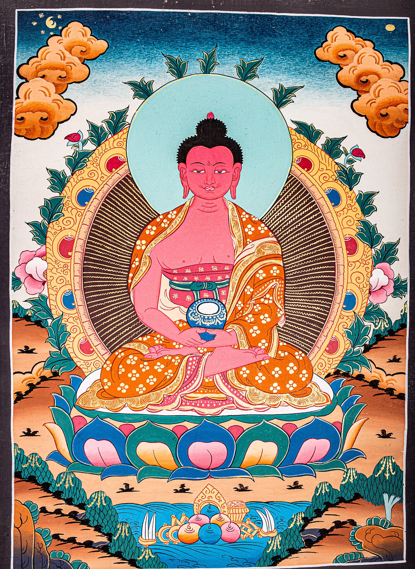 Traditional Tibetan Thangka Portraying Amitabha Buddha - the Buddha of ...