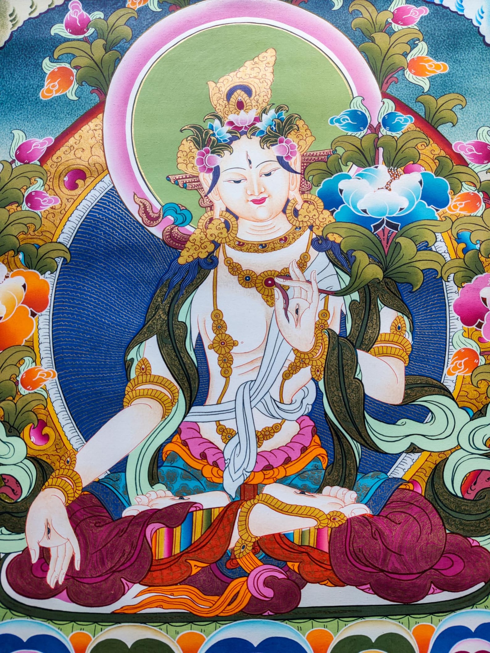Tibetan Thangka Painting of White Tara for Longevity Handmade Artwork From Nepal Religious and ...