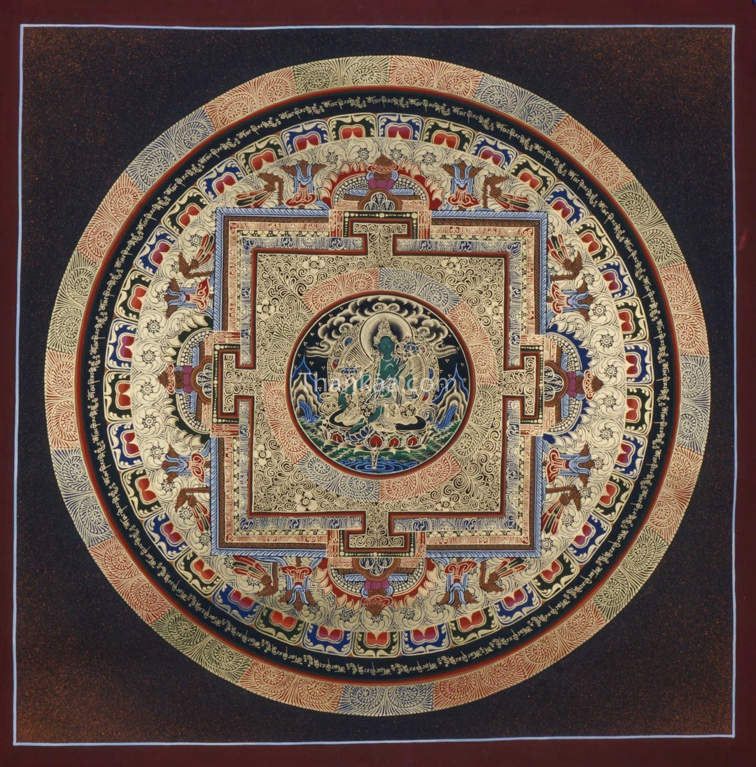 Green Tara Mantra Mandala Authentic Buddhist Artwork Spiritual Art ...