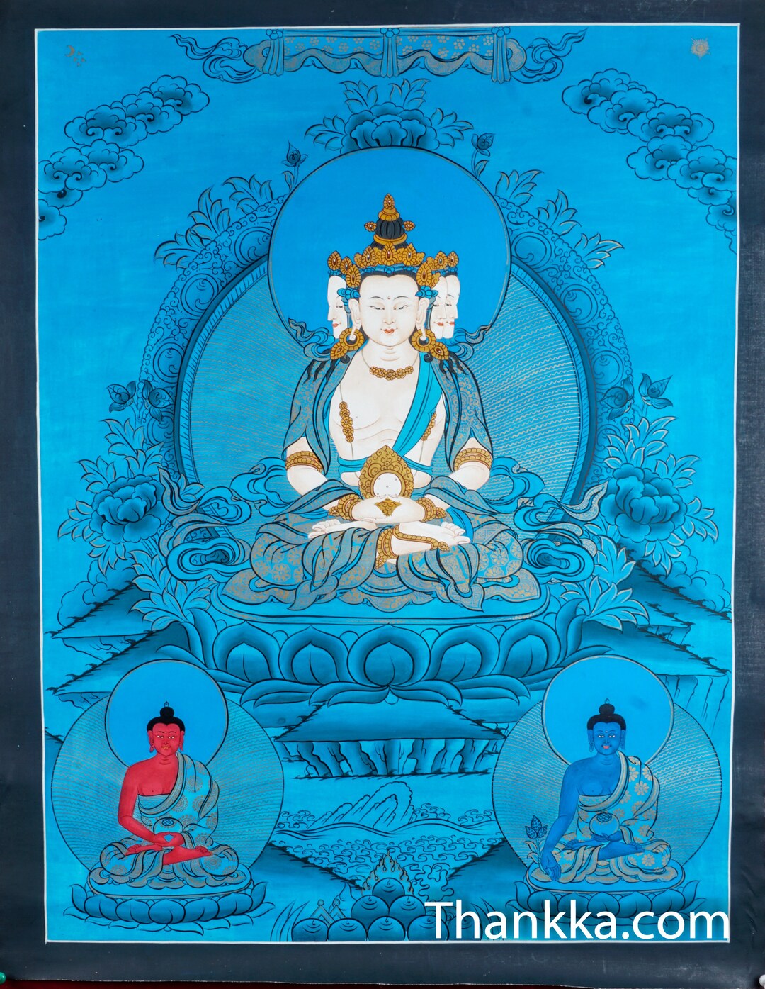 Thangka of White Amitayus 3 Head | Buddhist Thangka Painting ...