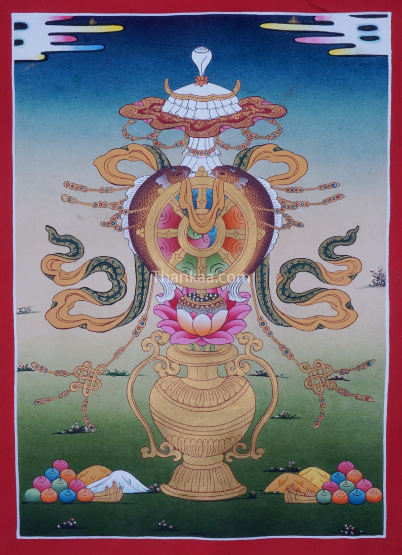 Ashtamangal "eight Auspicious Symbols" | Tibetan Handmade Painting ...
