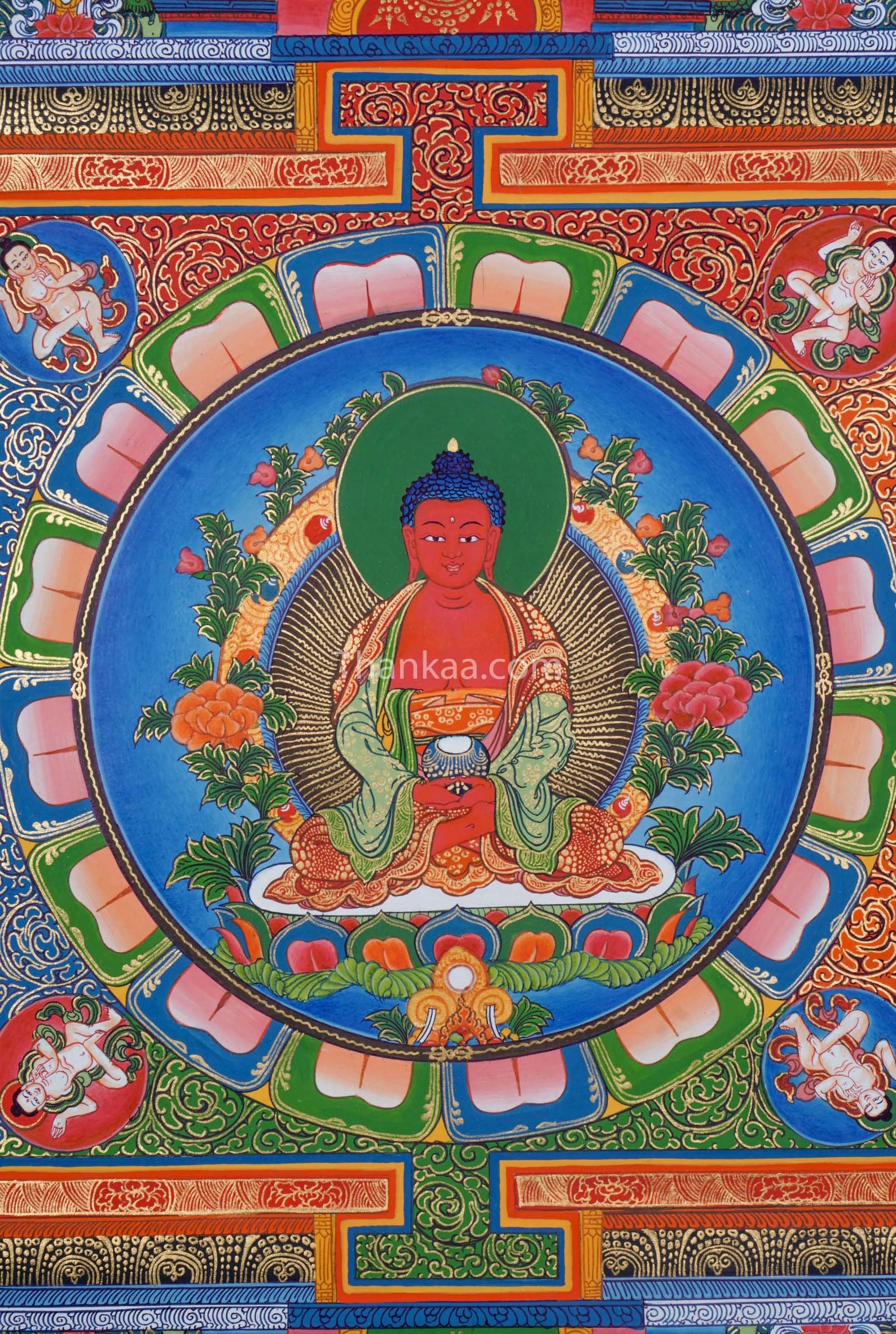 Tibetan Mandala Portraying Amitabha Buddha at Centre Handmade Tibetan ...