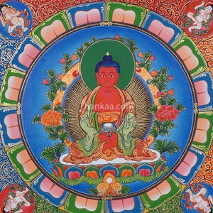 Tibetan Mandala Portraying Amitabha Buddha at Centre Handmade Tibetan ...