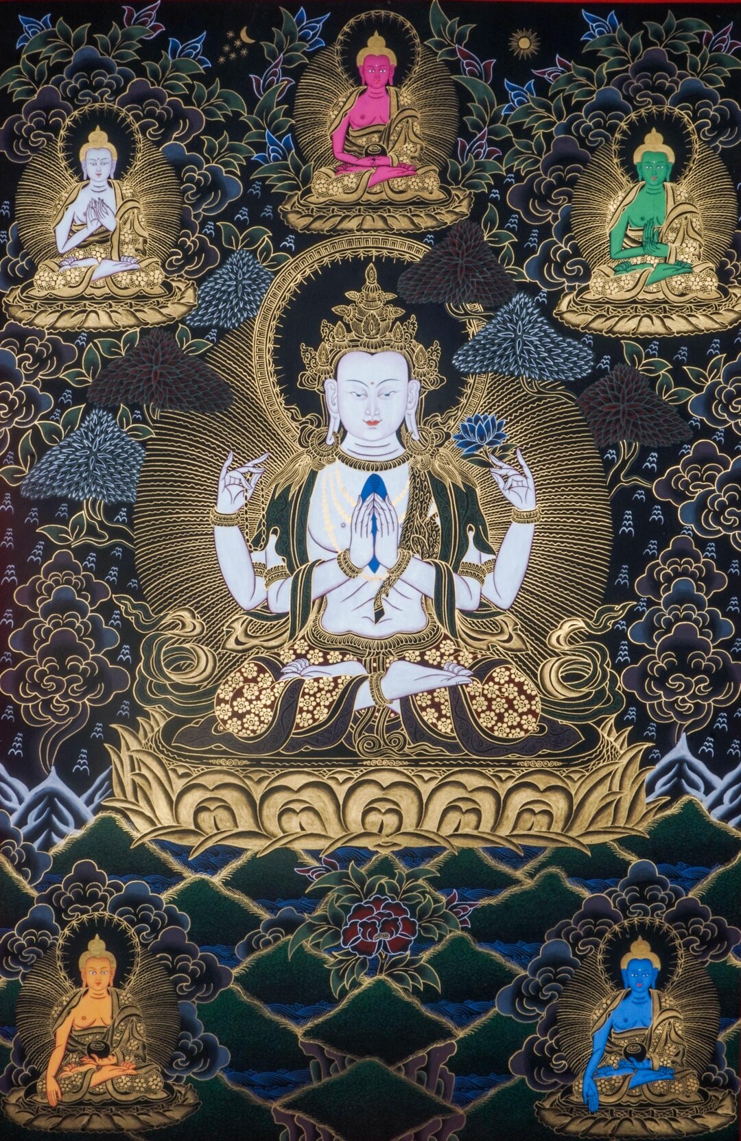 Chenrezig Thangka | Handmade Tibetan Art of Compassionate Deity ...