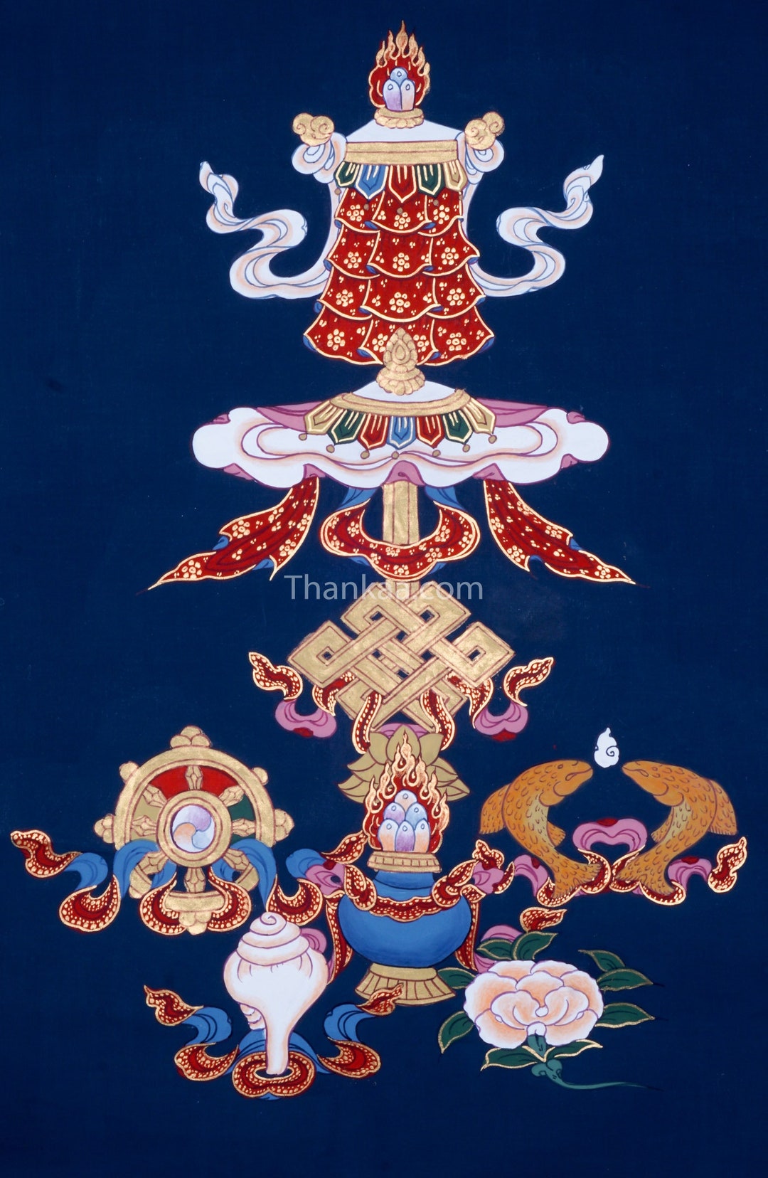 Ashtamangal "eight Auspicious Symbols" | Tibetan Handmade Painting ...