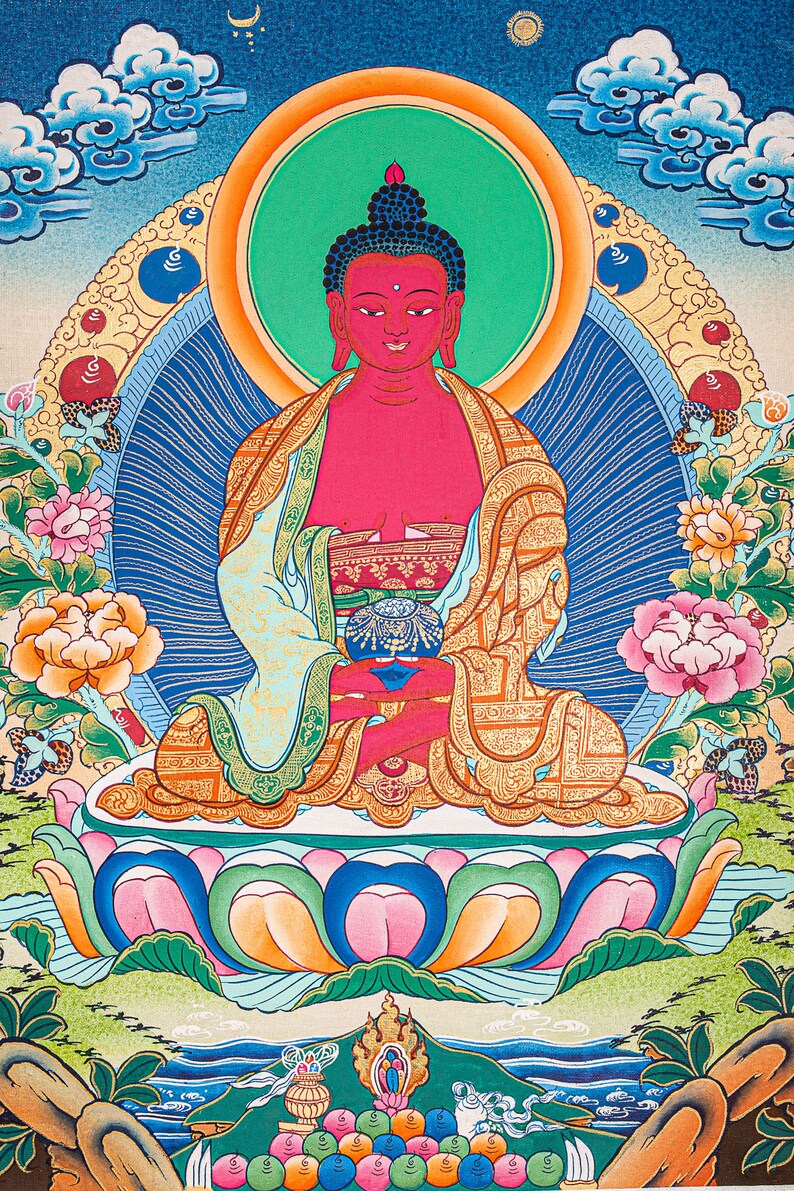 Traditional Thangka Painting of Amitabha Buddha Spiritual Wall Hanging ...