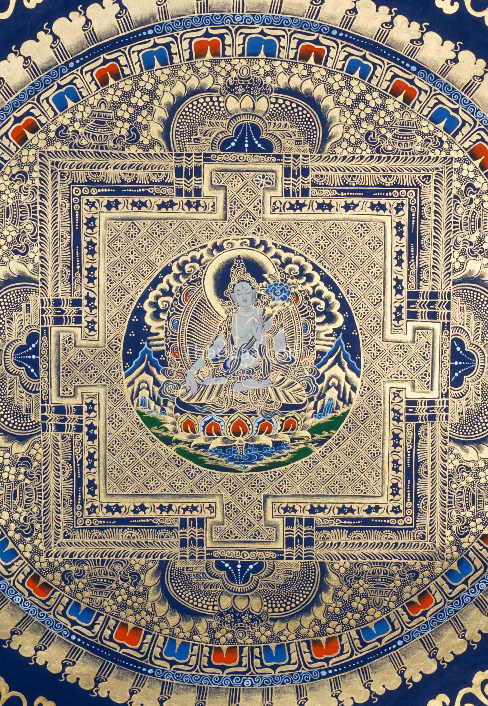 White Tara Mandala Thangka Purity Embodied Tibetan Handmade Artwork ...