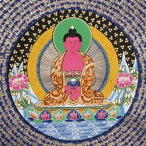 Tibetan Mandala Portraying Amitabha Buddha at Centre Handmade Tibetan ...
