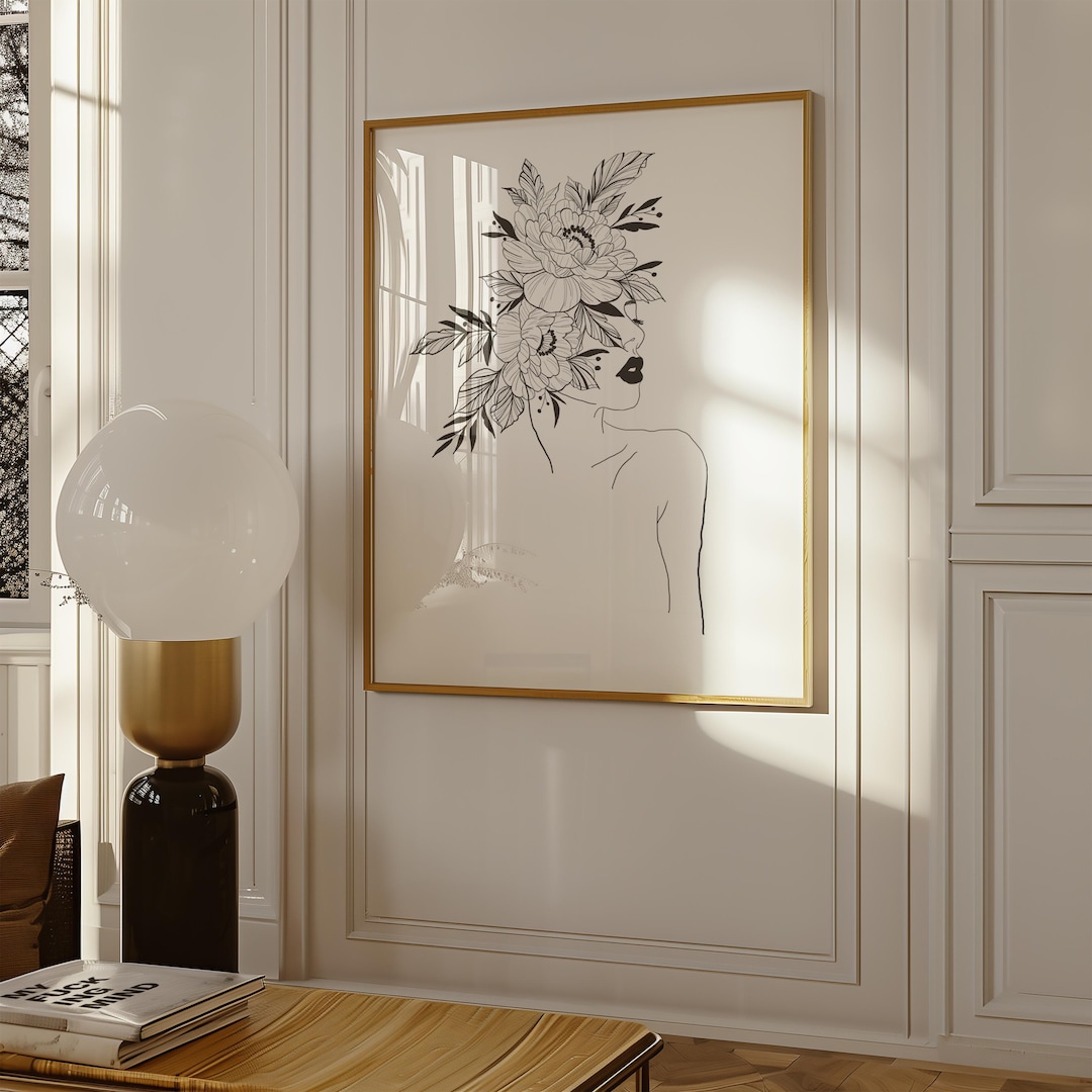 Flowers, Female, Line Drawing, Line Art Drawing, UNFRAMED - Etsy