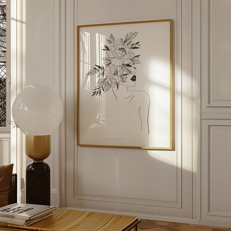 Flowers, Female, Line Drawing, Line Art Drawing, UNFRAMED - Etsy