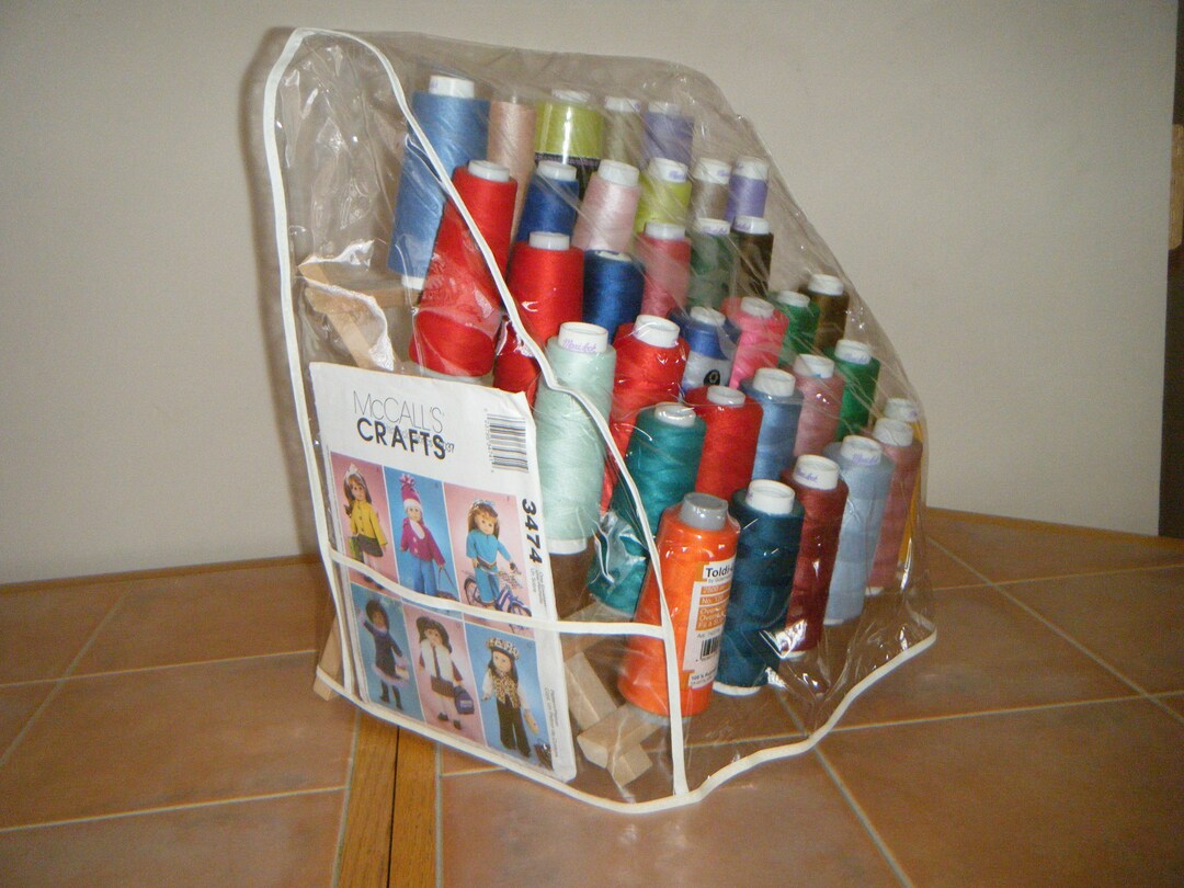 Dust Cover With Pockets for Serger Thread Rack 33 Spools Clear Plastic ...