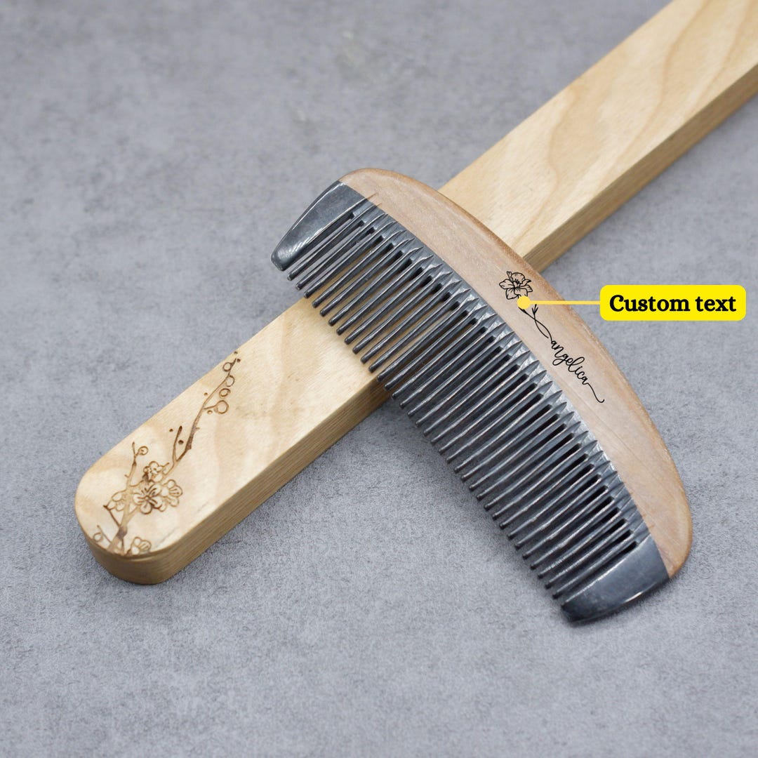 Personalized 12 Birth Month Fine Toothed Wooden Comb, Crescent Shape ...