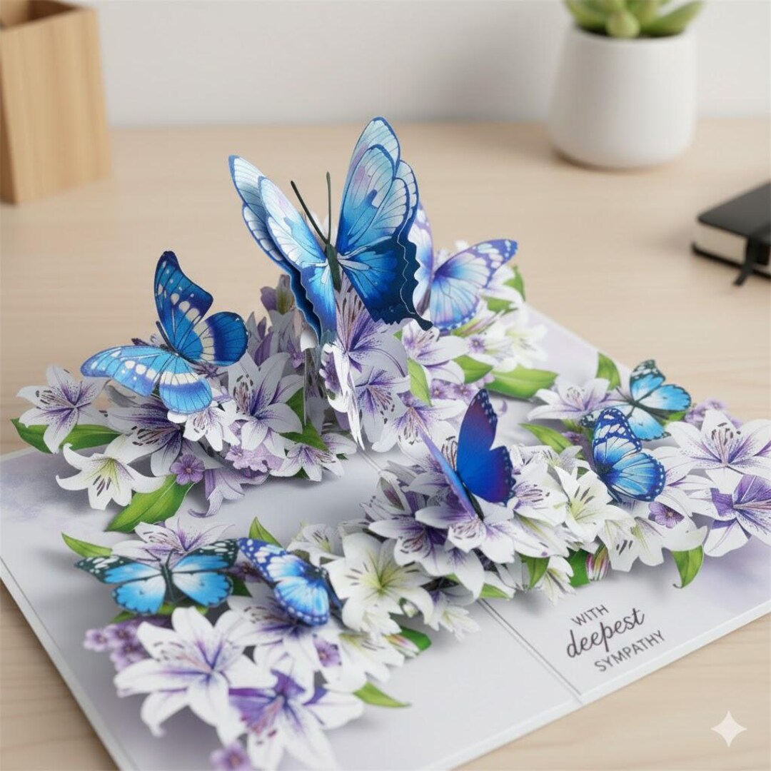 Lily and Butterfly Sympathy Pop up Card 6x8 3D Popup Card, Blue ...