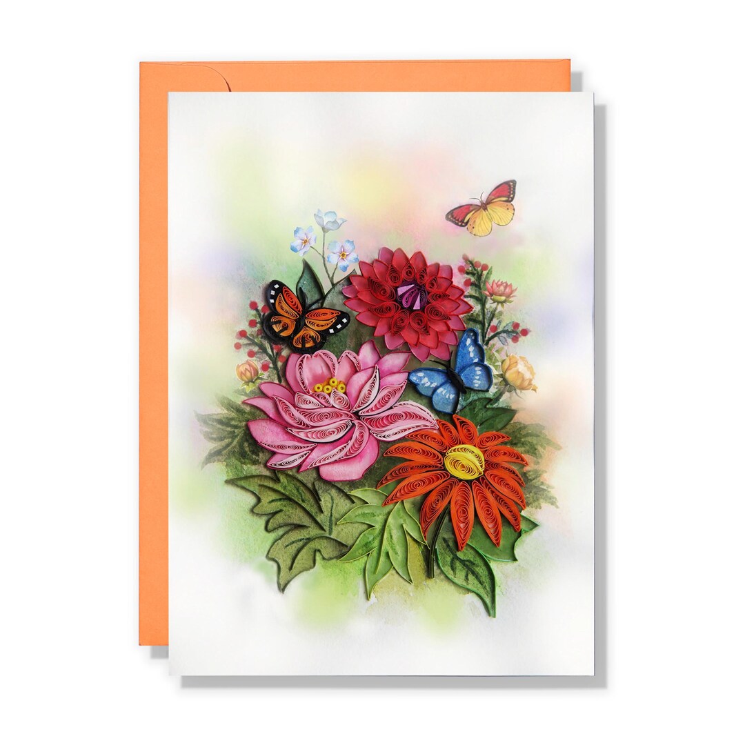 Peony, Dahlia and Holy Flower Quilling Card, Handmade Quilling Card ...