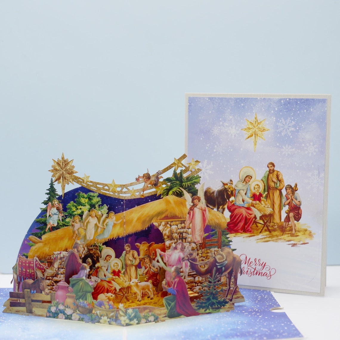Christian Nativity Night Scene, Religious Holiday Card, 3D Pop up Card ...