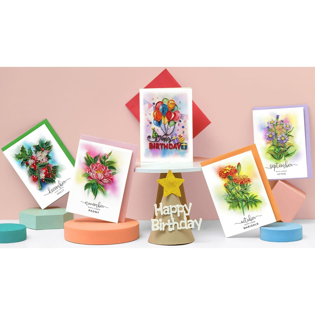 Happy Birthday Quilling Card, Birth Flower Card, Birthday Floral Gifts ...