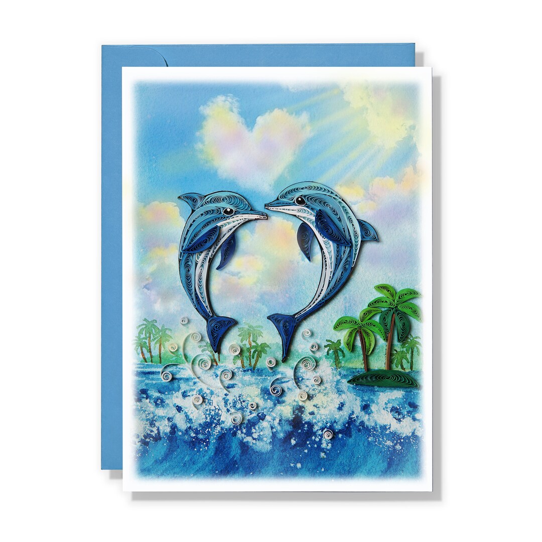 Handmade Cute Dolphin Couples Greeting Card, Colorful Under the Sea ...