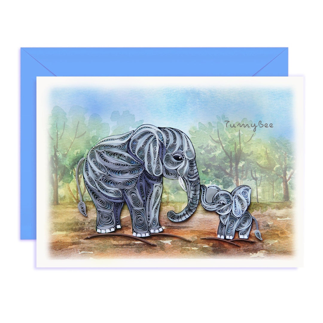 Elephant Mom and Kid Greeting Card, Cute Animal Card, Handmade Artful ...
