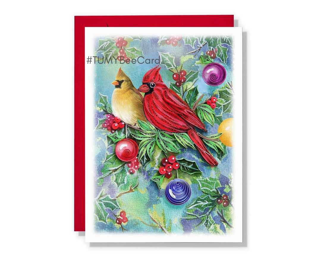 Red Cardinal Christmas Quilling Card, Red Cardinal Xmas Card, Red ...