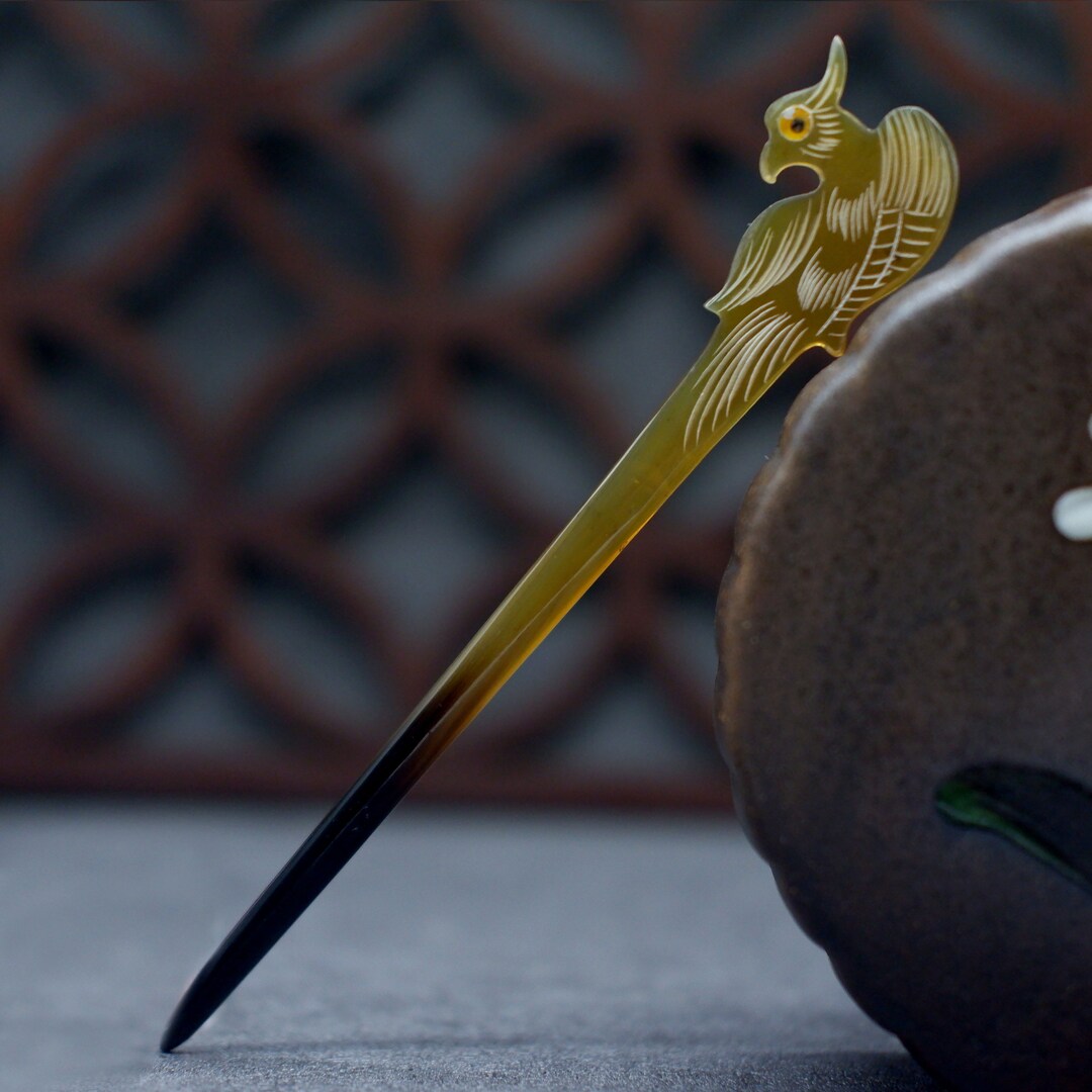 Genuine Buffalo Horn Cute Bird Hair Fork, Handmade Sticks for Buns ...