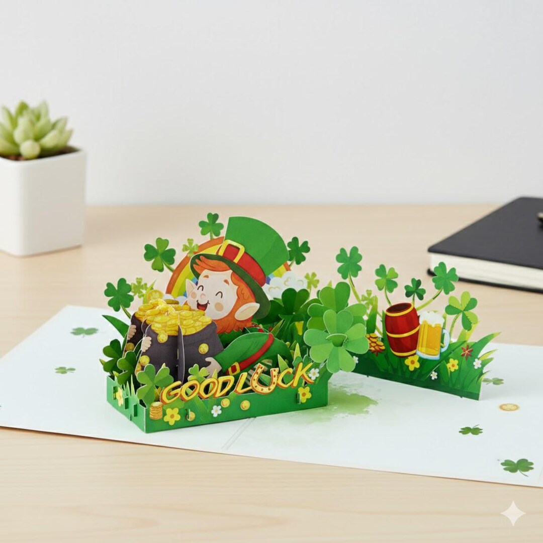 St Patrick’s Day Pop up Card 6x8 3D Popup Card, Irish Shamrock Greeting ...