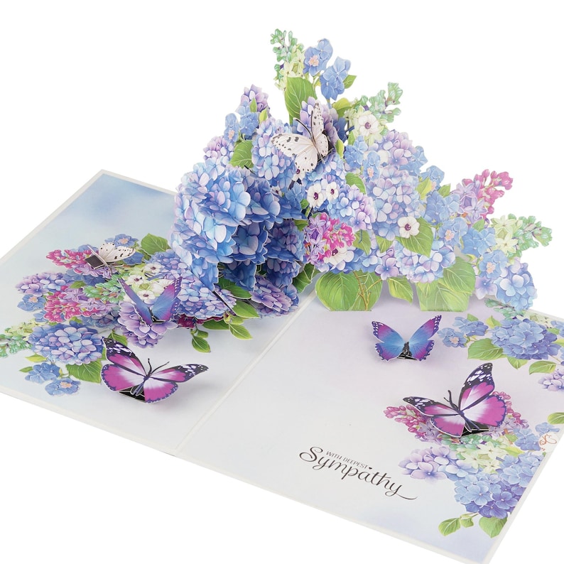Blue Hydrangea Sympathy Pop up Card, 6x8 3D Popup Condolence Card ...