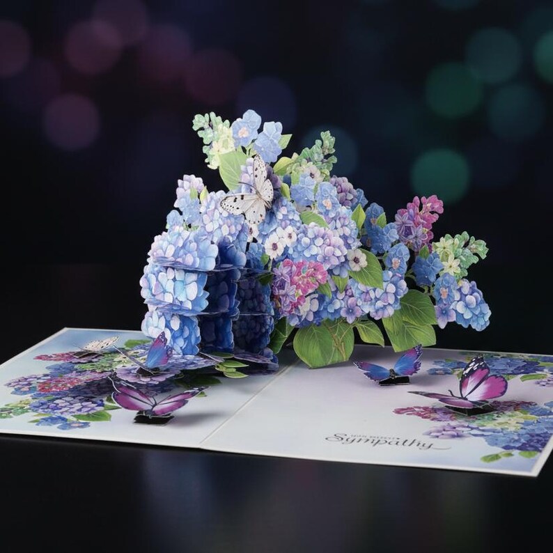 Blue Hydrangea Sympathy Pop up Card, 6x8 3D Popup Condolence Card ...