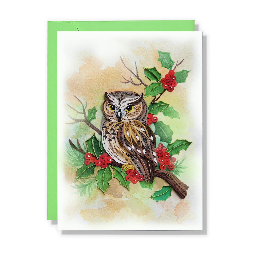 Happy Birthday Quilling Card, Holly and Owl Flower Card, Birthday Gift ...