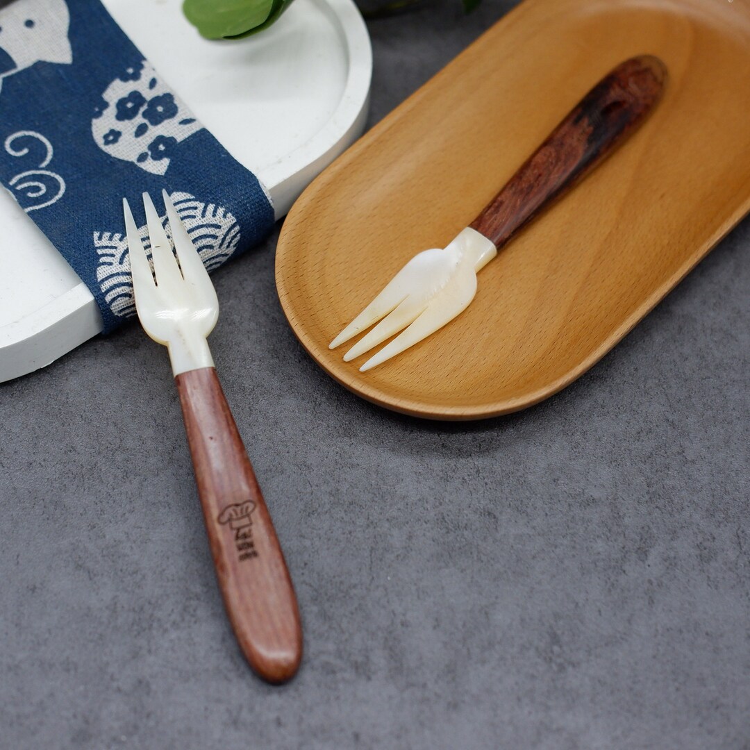 Handmade Turbo Shell Fork, Personalized Caviar Fork With Wooden Handle ...