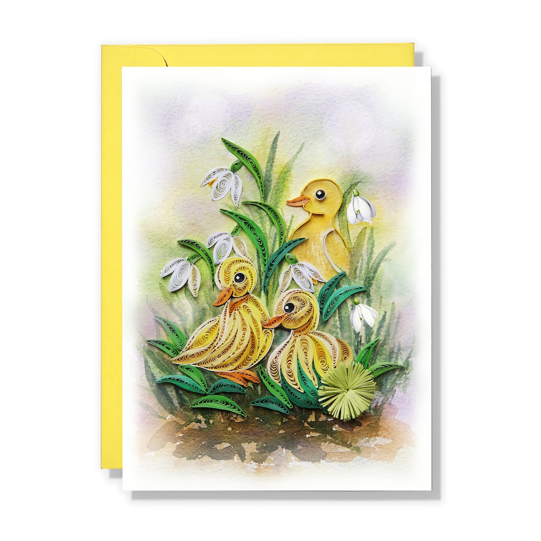 Happy Birthday Quilling Card, Snowdrop and Duck Flower Card, Birthday ...