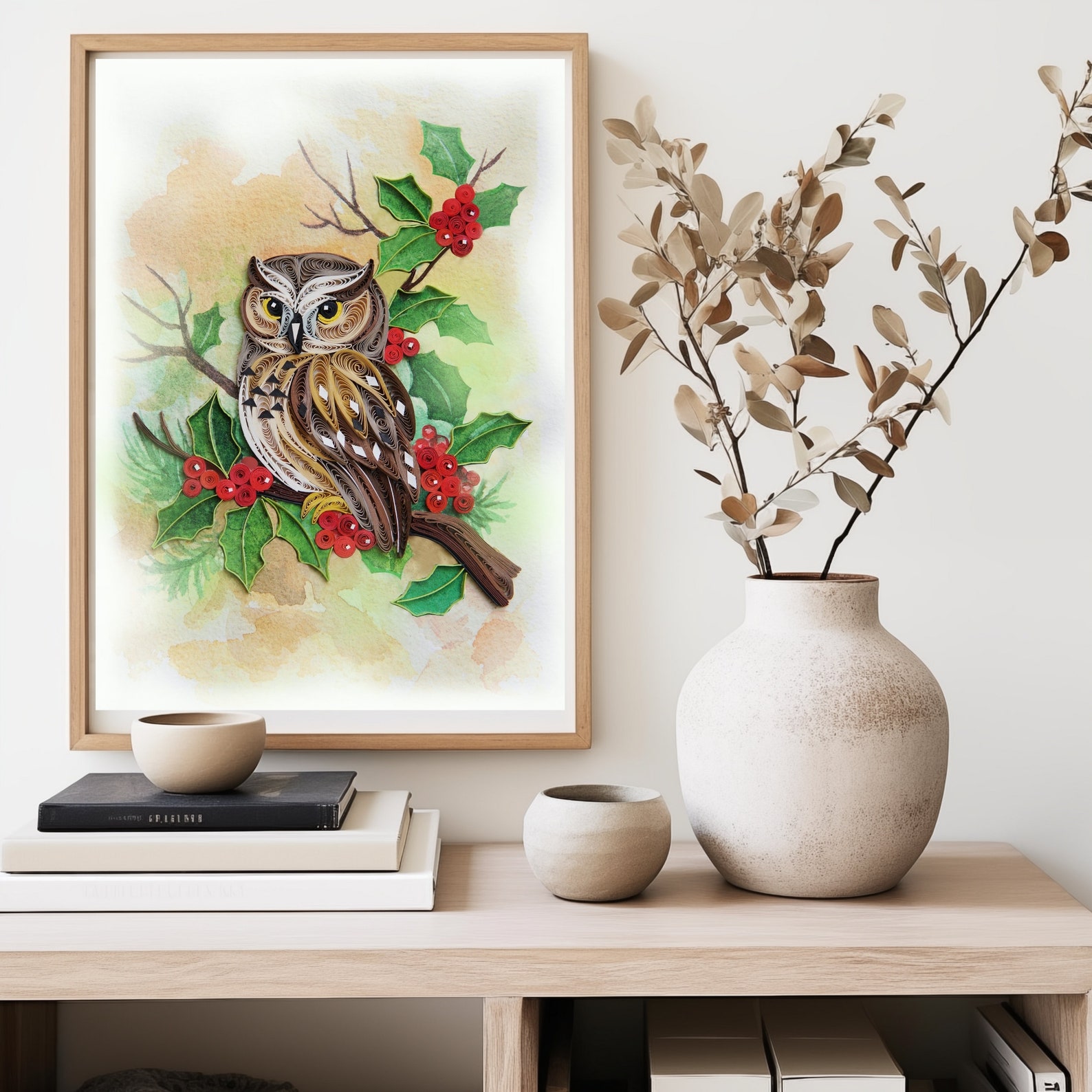 Happy Birthday Quilling Card, Holly and Owl Flower Card, Birthday Gift ...