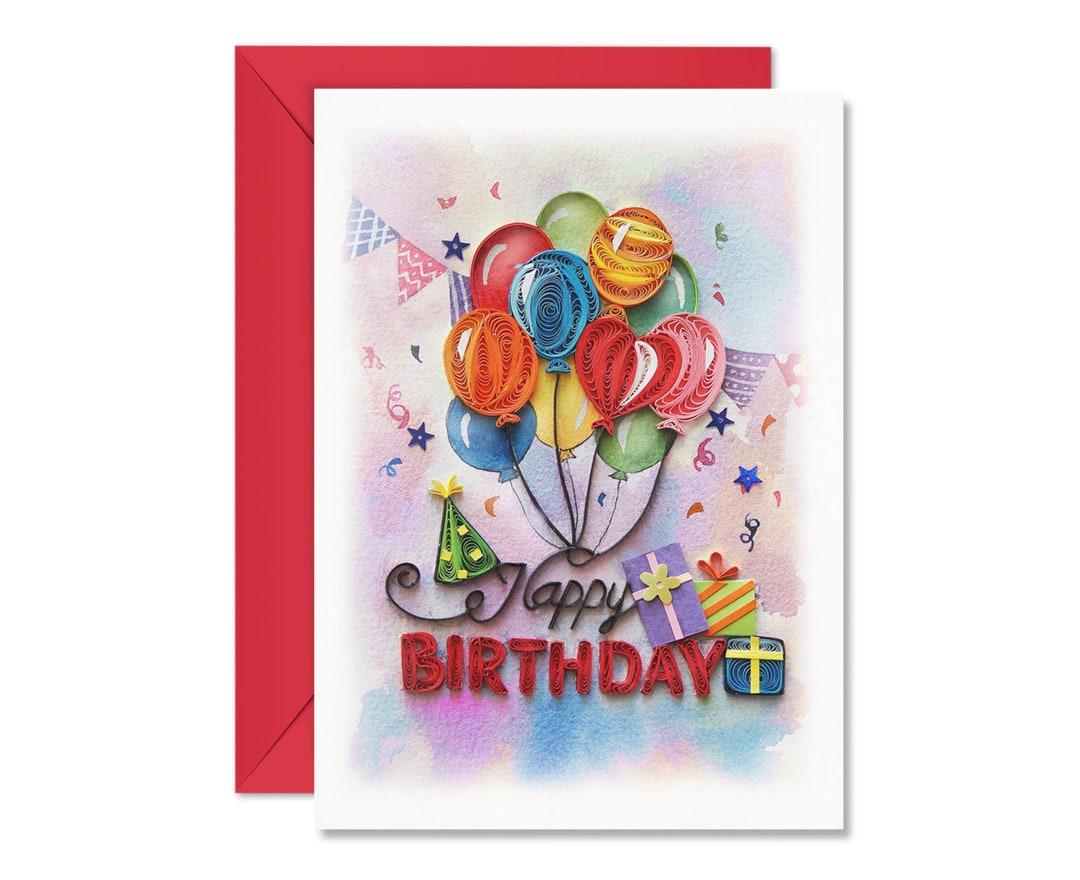 Colorful Birthday Card, Quilled Happy Birthday Card, Colorful Birthday ...