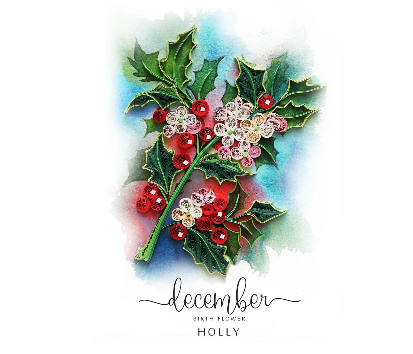 Happy Birthday Quilling Card, December Birth Flower Card, Birthday ...