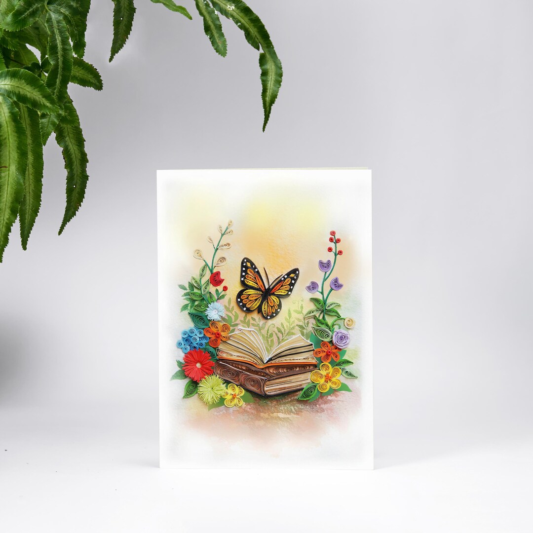 Butterfly for Bookworm Quilling Card, Cute Animal Card, Greeting Card ...