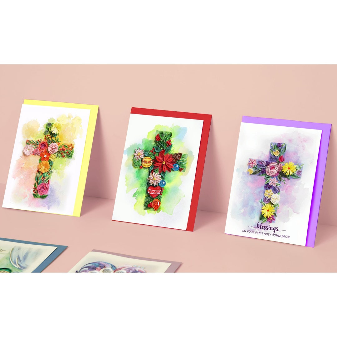 Catholic Quilling Card With Cross for Christmas, Sympathy, Thank You ...