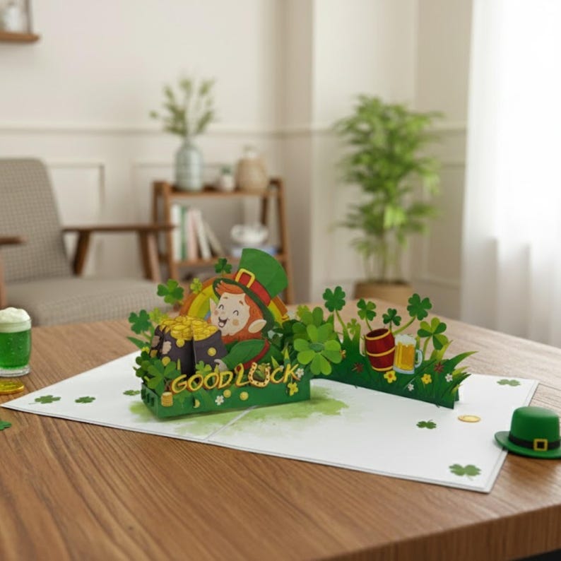 St Patrick’s Day Pop up Card 6x8 3D Popup Card, Irish Shamrock Greeting ...