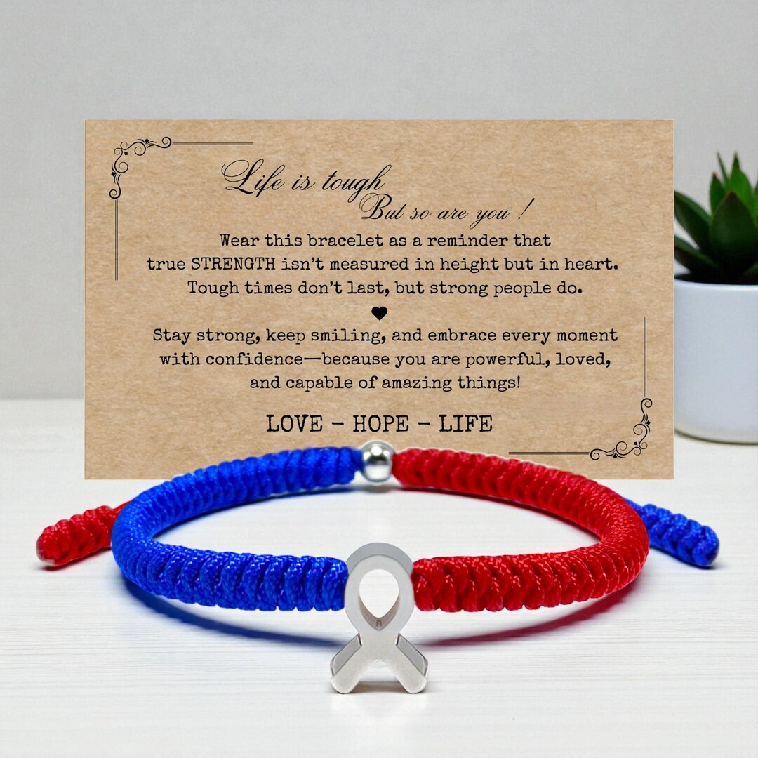 Red and Blue Ribbon Awareness Bracelet, Stainless Steel HOPE Ribbon ...