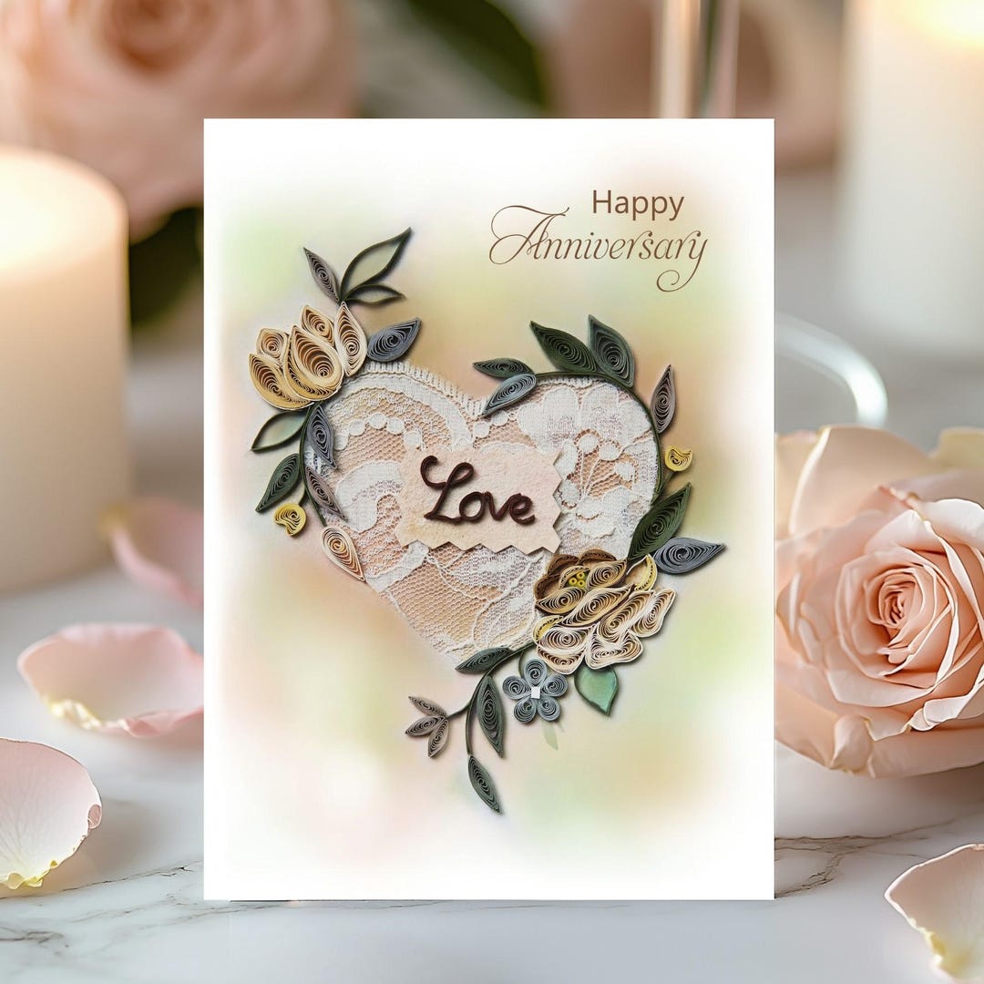 Blue Lace Romantic Anniversary Quilling Card, Rose Flower Card for ...