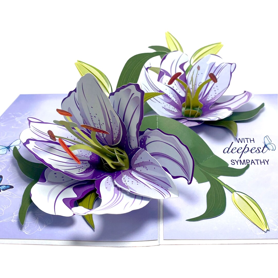 White Lily Pop up Card, With Deepest Sympathy, Loss of Loved One, Pet ...
