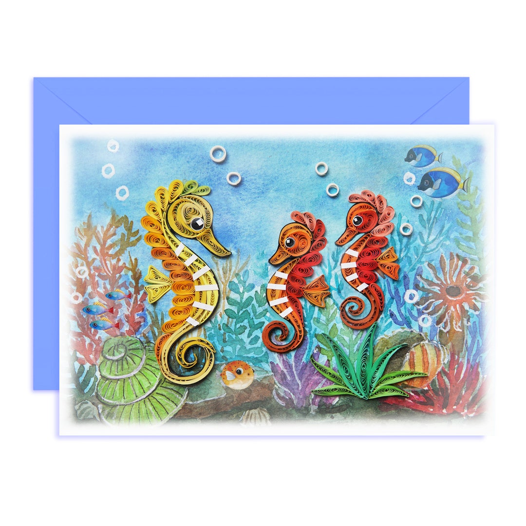 Seahorse Dad Mom Kid Under the Sea Animal Greeting Card, Artful ...