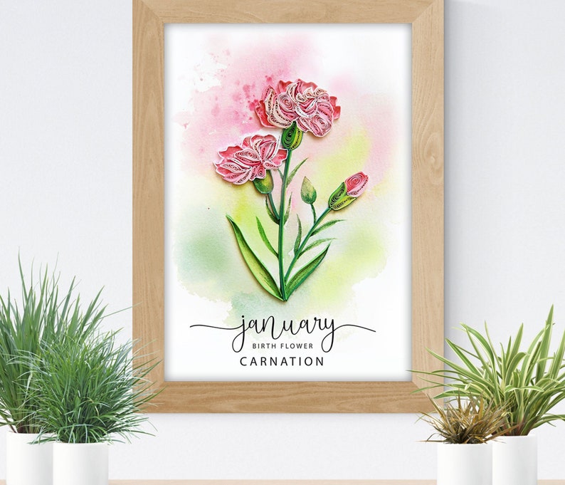 Happy Birthday Quilling Card, January Birth Flower Card, Birthday Gifts ...