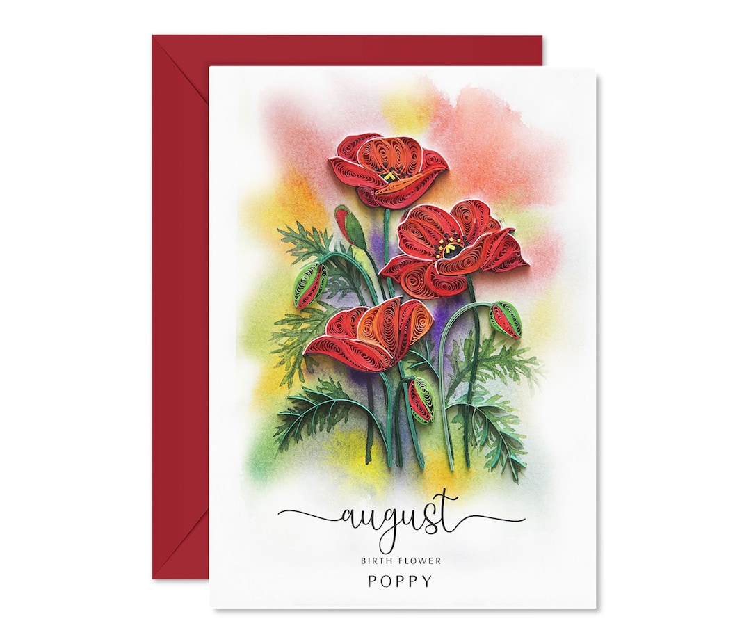 Happy Birthday Quilling Card, August Birth Flower Card, August Birthday ...