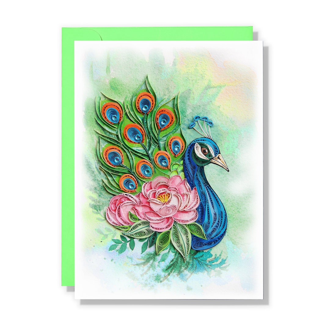 Happy Birthday Quilling Card, Peony and Peacock Flower Card, Birthday ...