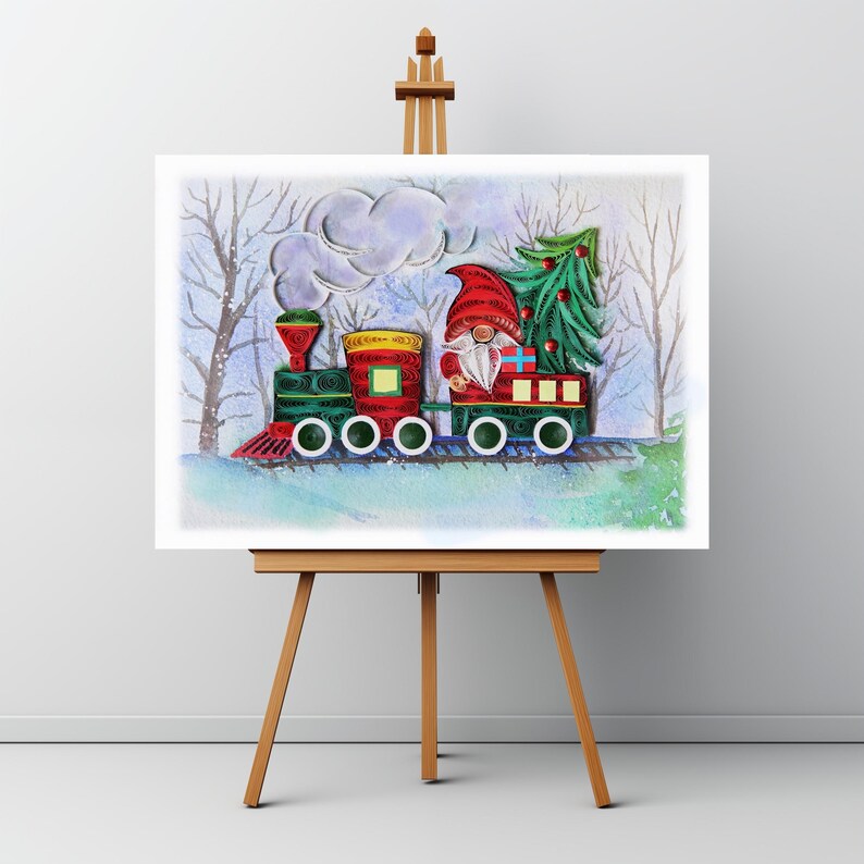 Santa and Train Christmas Quilling Card, Xmas Card, Santa and Train ...