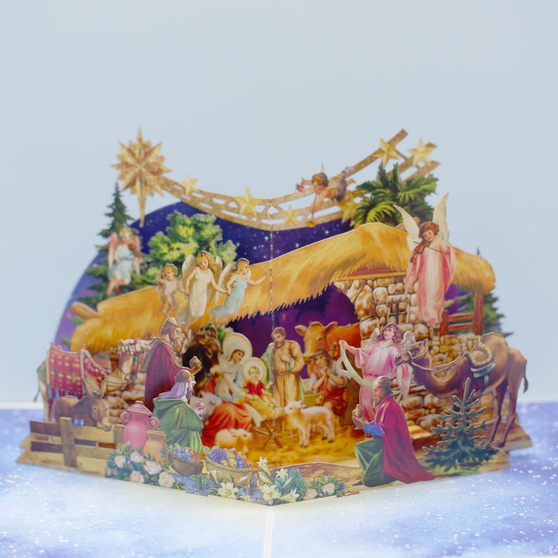 Christian Nativity Night Scene, Religious Holiday Card, 3D Pop up Card ...